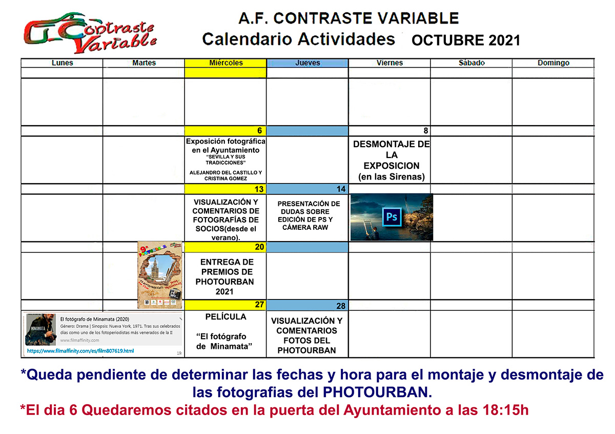 Calendario de Actividades de octubre de 2021 - Agrupación Fotográfica ...